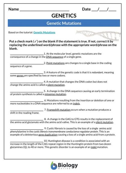 Genetics - Lesson Outline & Worksheets - Biology Online Tutorial